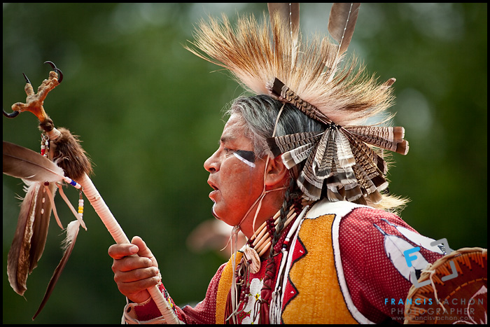 Gilles Moar from Manawan wearing Atikamekw dress at the Pow Wow de ...